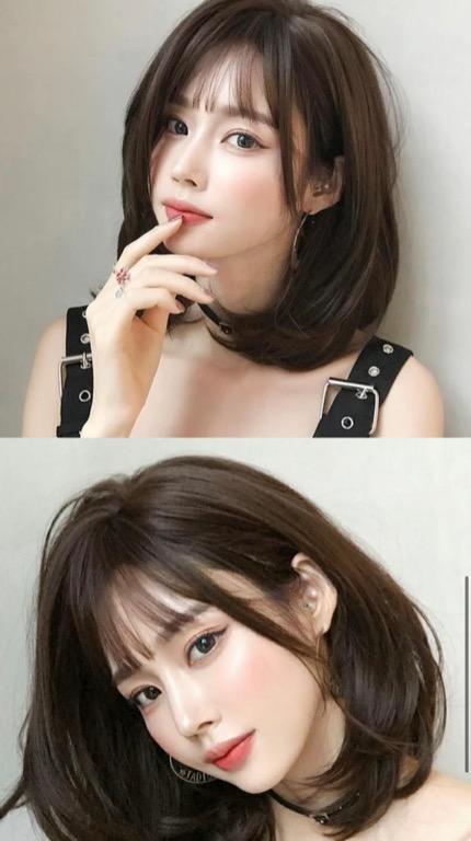 Korean Natural Airy Bangs C Curl Straight Shoulder Length Short Hair ...