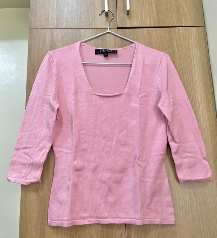 Light Pink Kasper Square Neck Longsleeves Top, Women's Fashion, Tops ...