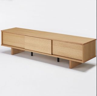 Muji Oak TV Console Shallow Type with Sliding Door, Furniture & Home ...