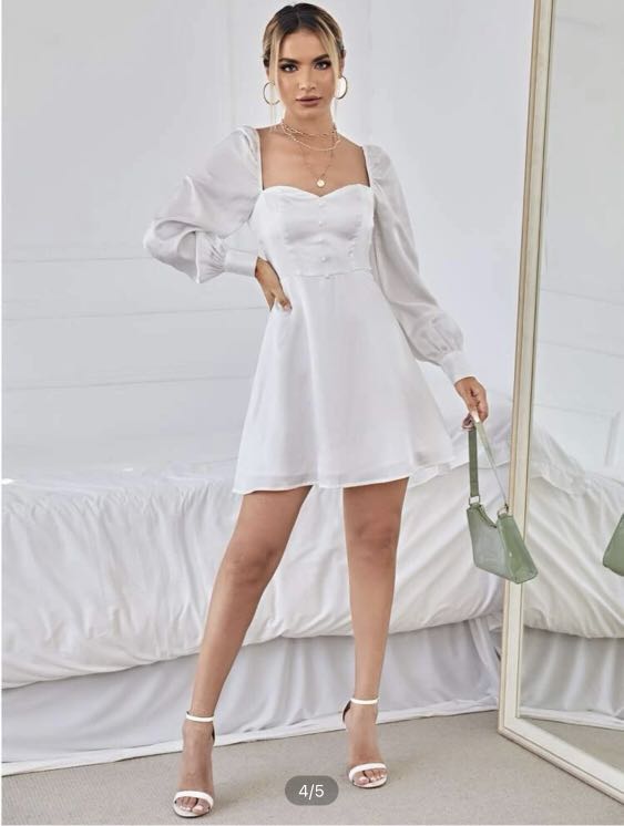 Original Shein - White Satin Dress, Women's Fashion, Dresses & Sets ...