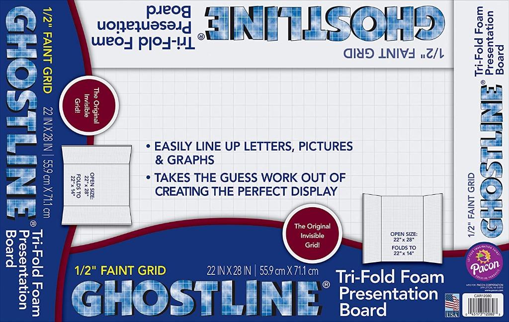 PACON Ghostline Foam Tri-Fold Presentation Board 0.5 Inch Foam ...