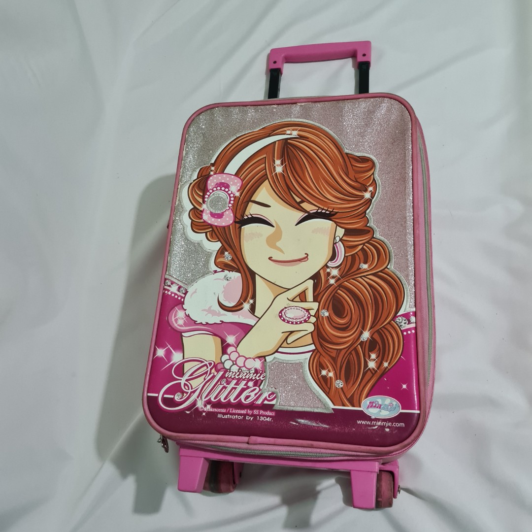 Pink Luggage Bag Baggage Maleta School Bag Kids Girls Fasion Glitter ...