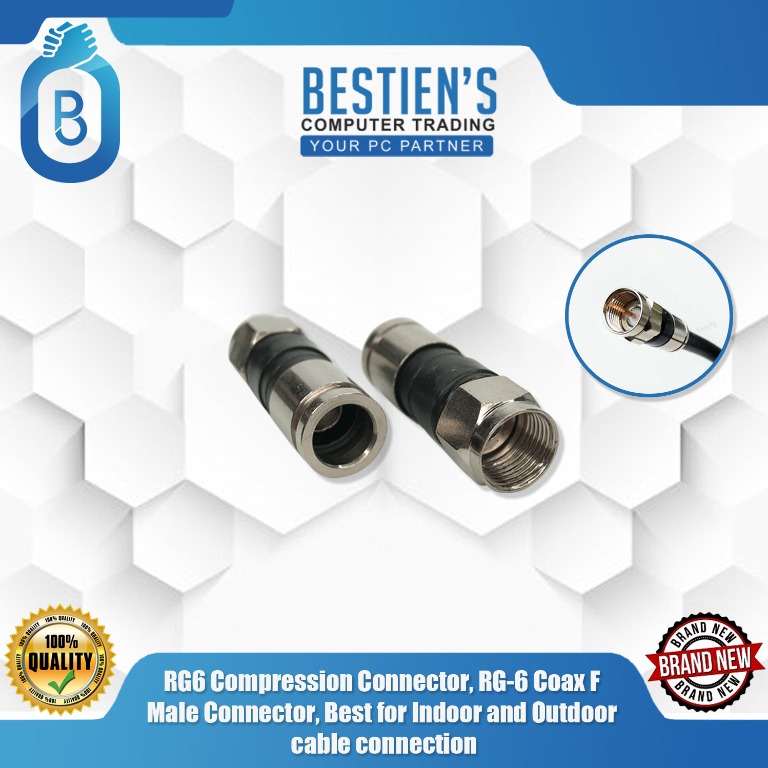 RG6 Compression Connector, RG-6 Coax F Male Connector, Best for Indoor ...