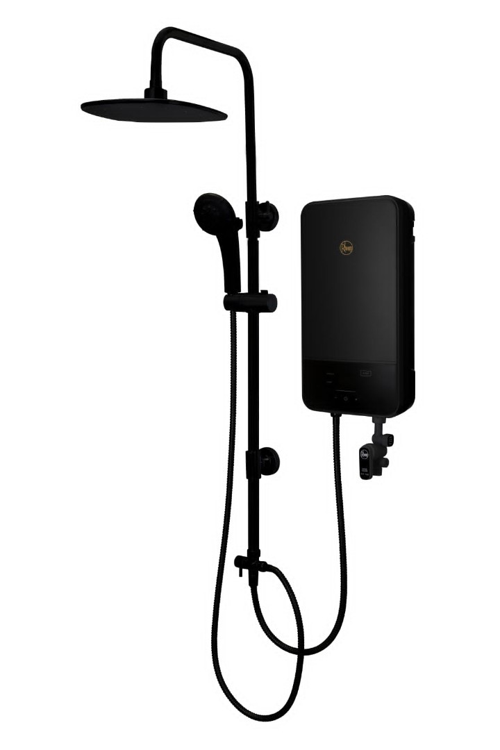 Rheem instant heater with rain shower set ( Matt Black with DC Pump ...