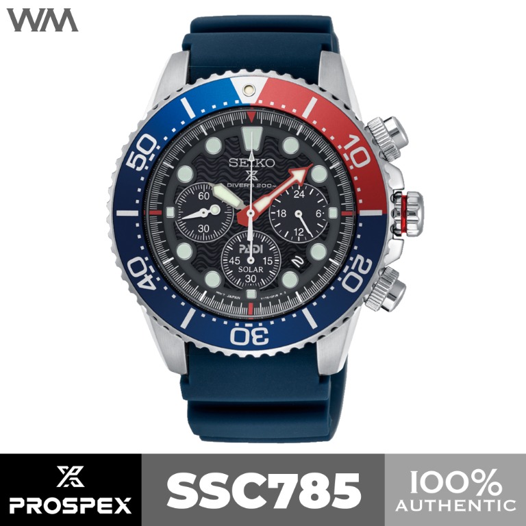 Seiko Prospex PADI Pepsi Solar Chronograph Watch with Silicone Strap ...