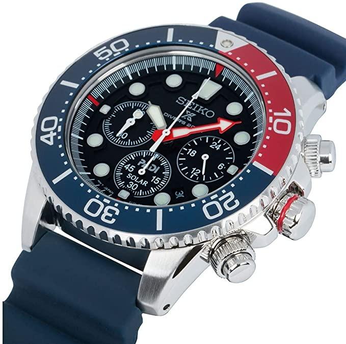 Seiko Prospex PADI Pepsi Solar Chronograph Watch with Silicone Strap ...