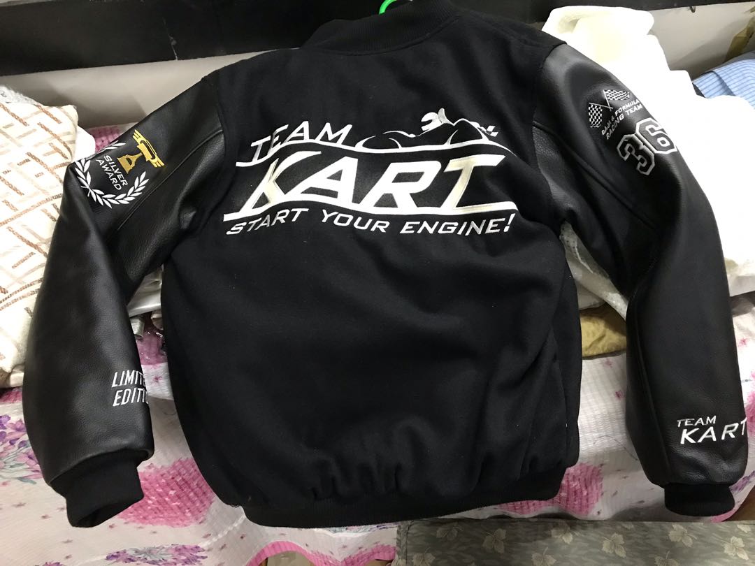 Team Kart Bomber Racing Jacket, Leather Sleeves with Embroidery designs ...
