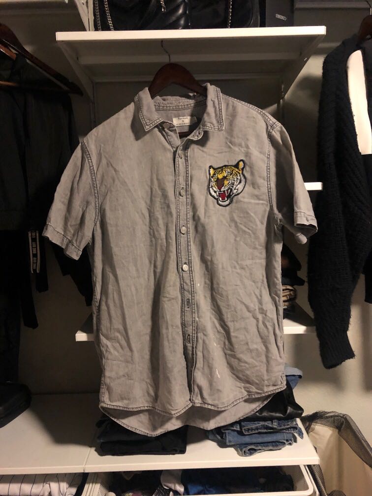 TOPMAN Tiger Patch Denim Shirt, Men's Fashion, Tops & Sets, Tshirts ...