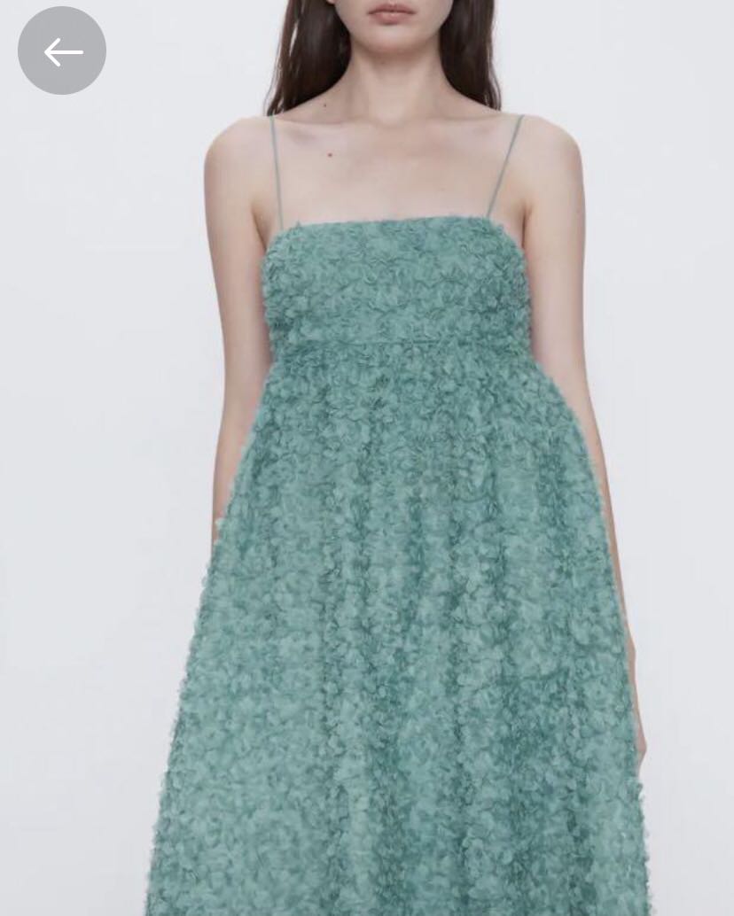 Zara turquoise textured midi dress, Women's Fashion, Dresses & Sets ...