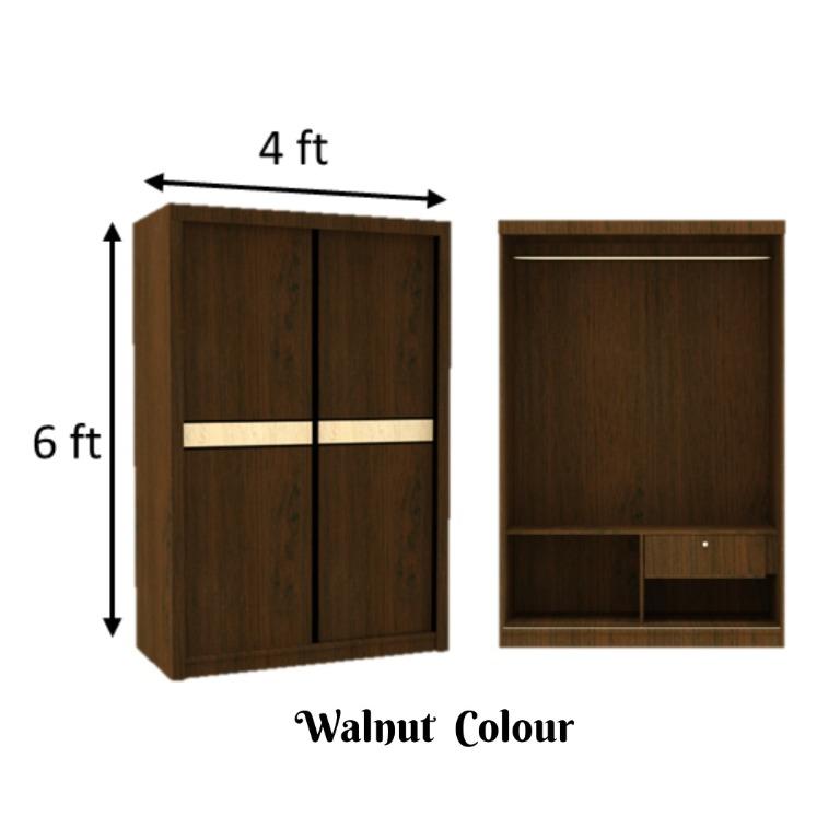 4ft x 6ft Sliding door Wardrobe/ Almari Baju c/w Hanging Rod, Furniture ...
