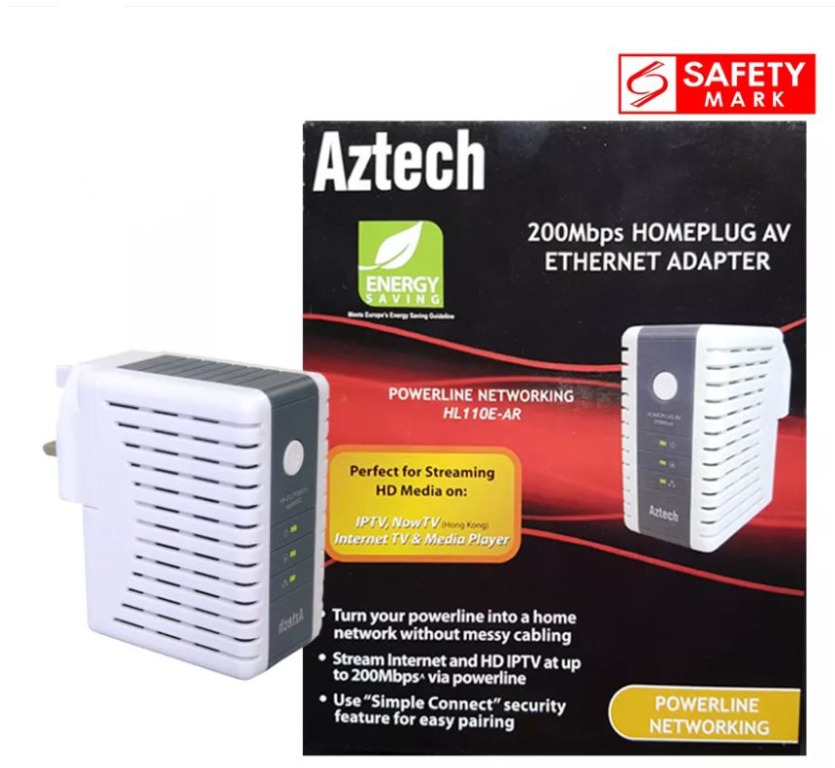 Aztech HL110E-AR Homeplug. 200Mbps. Energy Saving. Multiple User ...