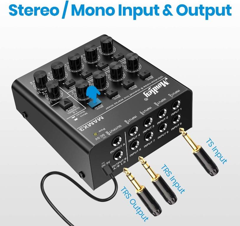 [B428] Moukey Ultra Low-Noise 8-Channel Line Mixer for Sub-Mixing, DC 5V 8-Stereo Mini Audio ...