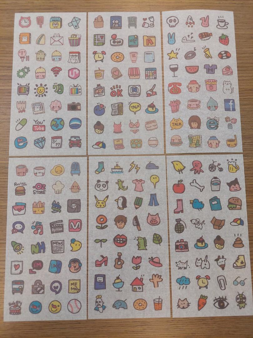 Cute graphic cartoon sticker pack (6 sheets), Hobbies & Toys ...