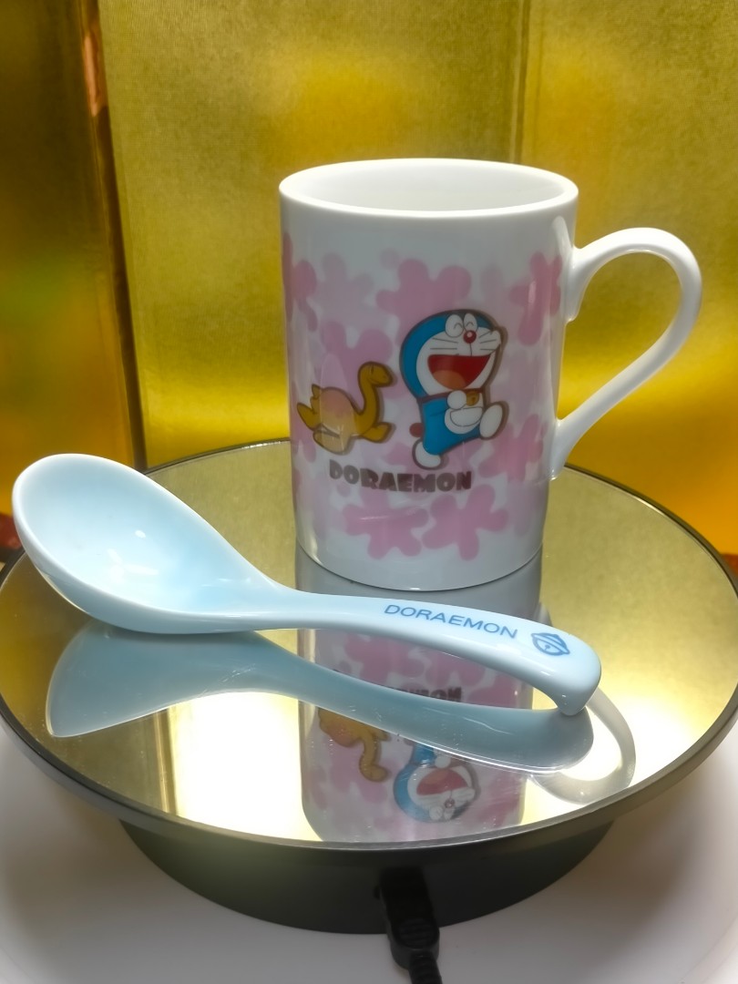 Doraemon mug with ceramic ramen spoon, Furniture & Home Living ...