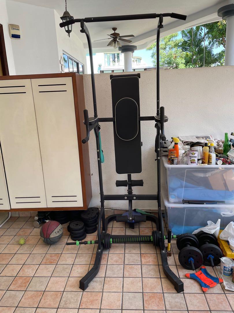 Free Standing Gym Set with folding bench, Sports Equipment, Exercise ...