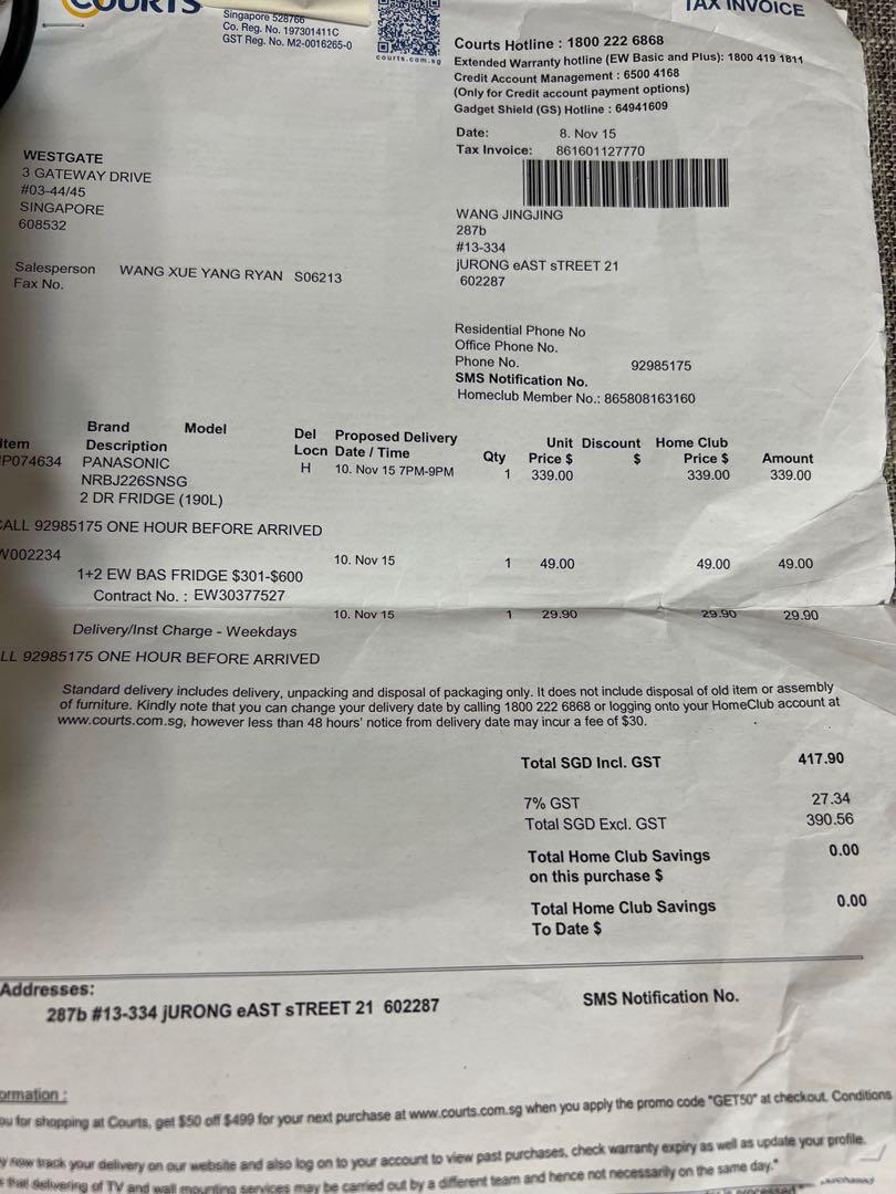 Panasonic 2-door fridge 190L, come with receipt., TV & Home Appliances ...