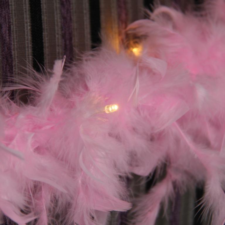 Pink Feather Garland Lights with Warm White, Furniture & Home Living ...