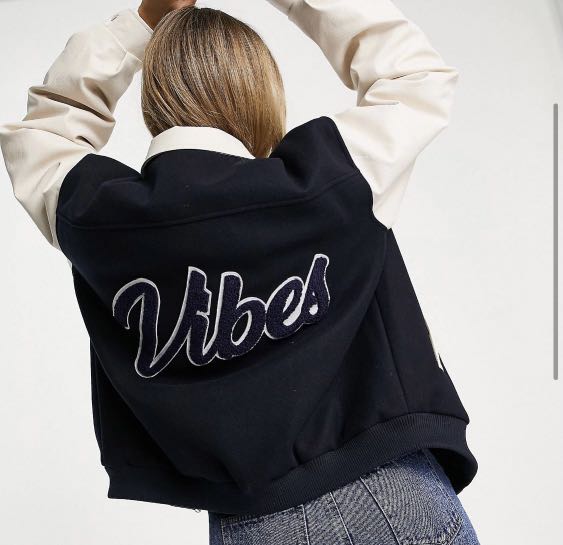 Positive Vibes Varsity Baseball Jacket, Women's Fashion, Coats, Jackets ...