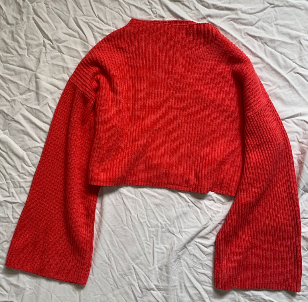 Red Knit Wide Arm Sweater, Women's Fashion, Tops, Longsleeves on Carousell