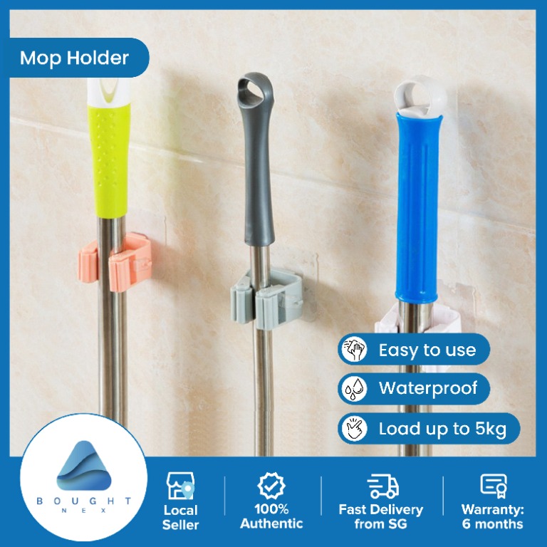 [3 Pcs] Mop Holder Bathroom Kitchen Wall Sticker Seamless Adhesive Wall ...