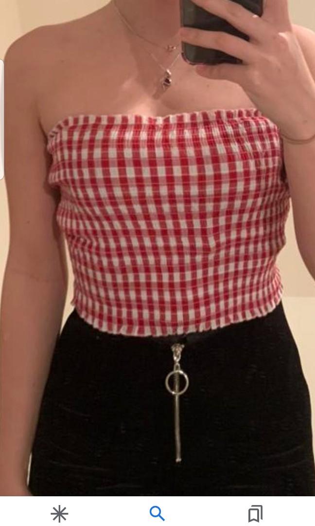 Brandy white and red checkered tube top, Women's Fashion, Tops ...