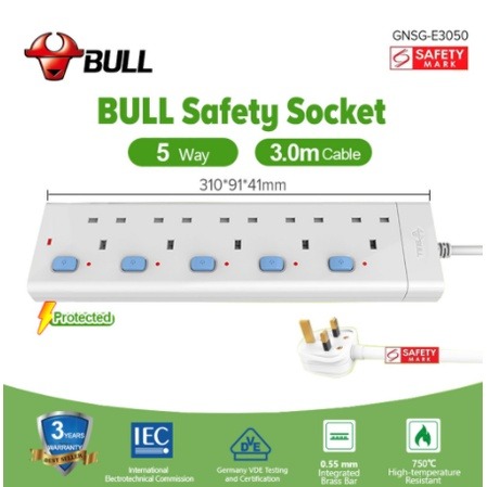Bull Safety Socket 5 Way Extension Socket Outlet with Certified Safety ...