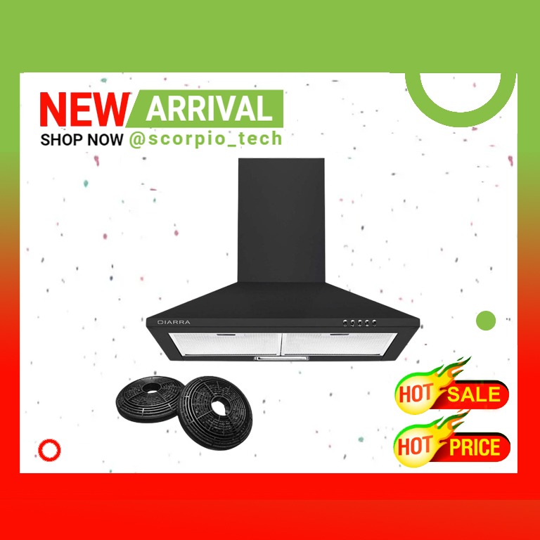 CIARRA CBCB6201 60cm Chimney Cooker Hood Class A with Carbon Filters ...