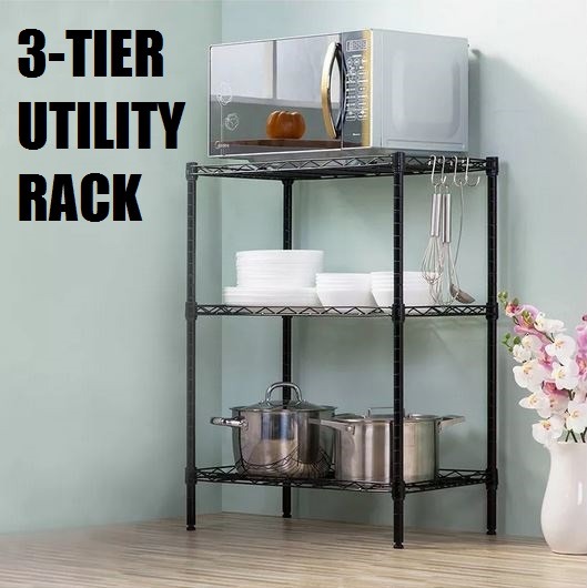 Flexi-Utility Black 3-Tier Rack Adjustable Height Shelving, Furniture ...