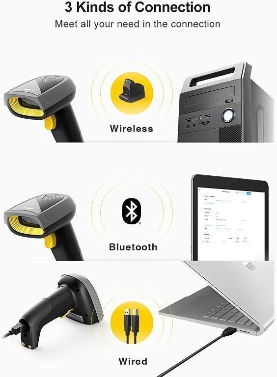 Inateck 2D Barcode Scanner Wireless, Bluetooth QR Code Scanner, 2D ...