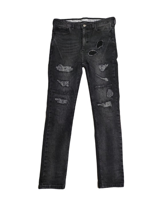 Number Nine Japan Black Distressed Repaired Denim Jeans, Men's Fashion ...