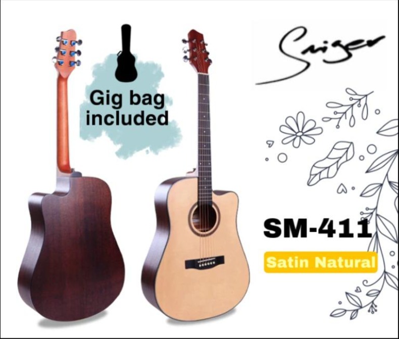 Smiger SM-411 Acoustic Guitar w/Bag, Satin Natural, Hobbies & Toys ...