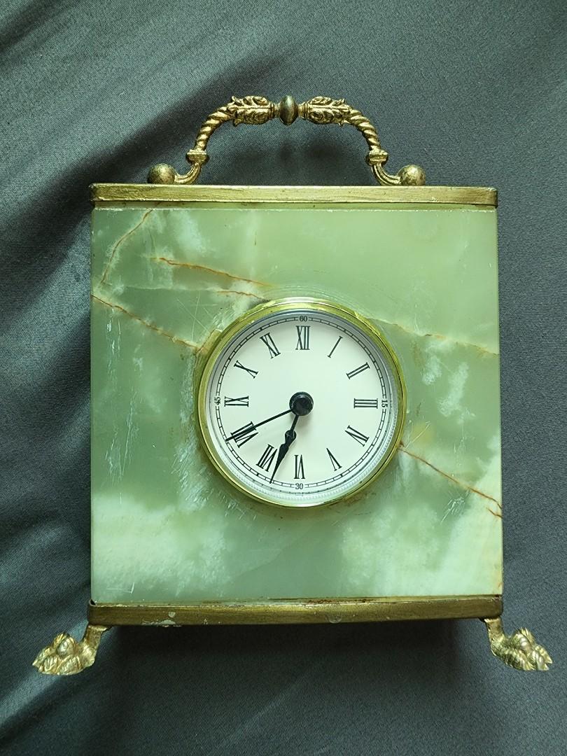 VINTAGE Green Jade / Marble Decorative Desk Clock, Furniture & Home ...