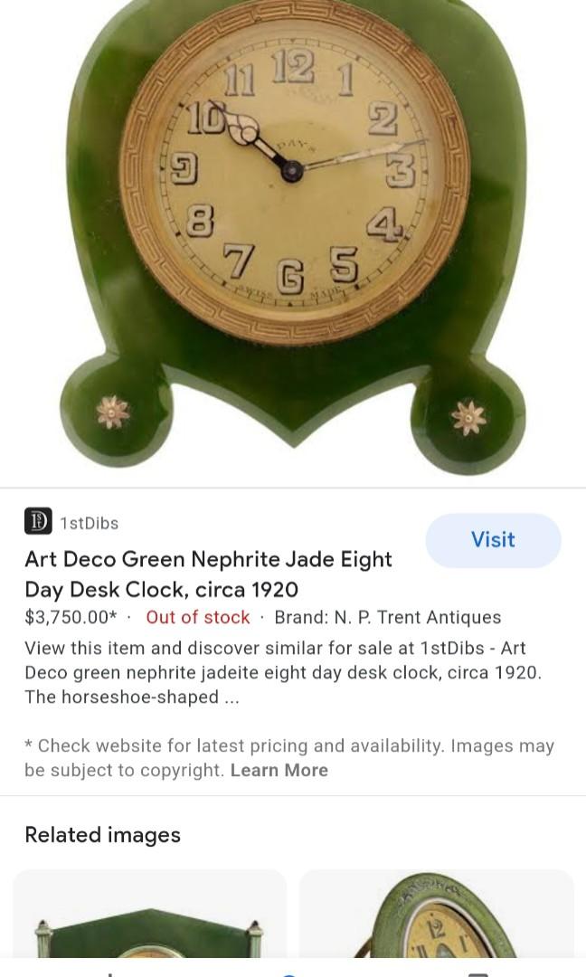 VINTAGE Green Jade / Marble Decorative Desk Clock, Furniture & Home ...