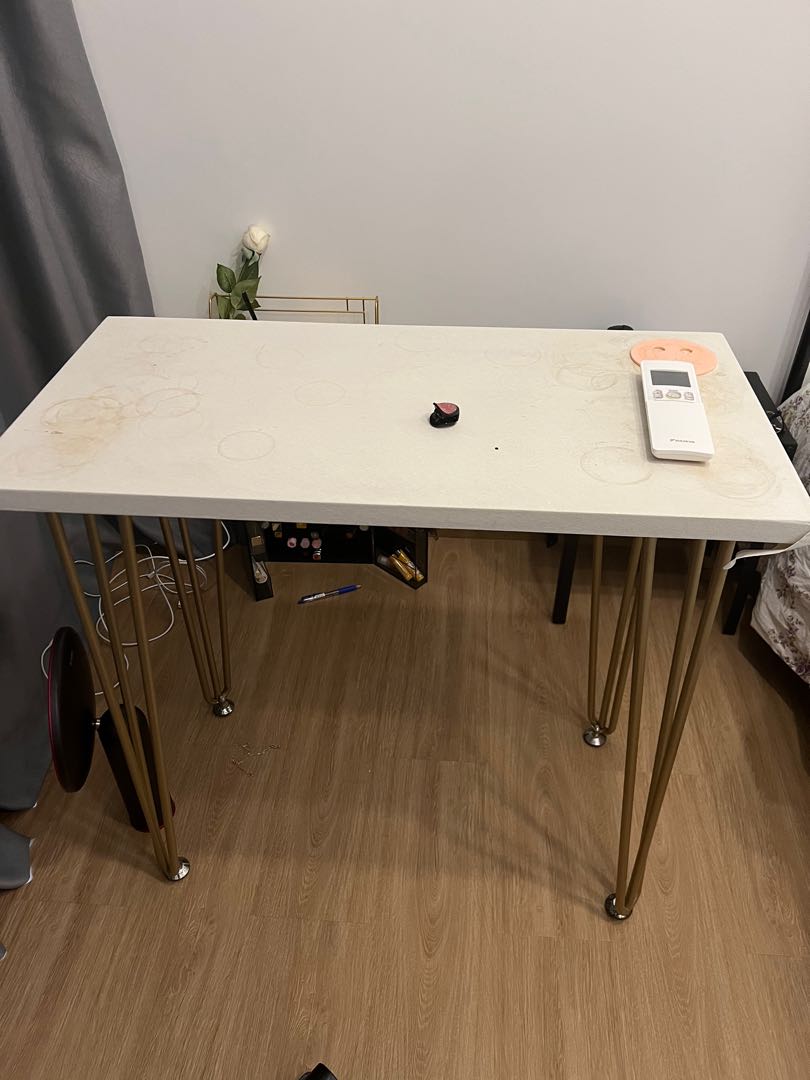 $30 small wooden and metal study table, Furniture & Home Living ...