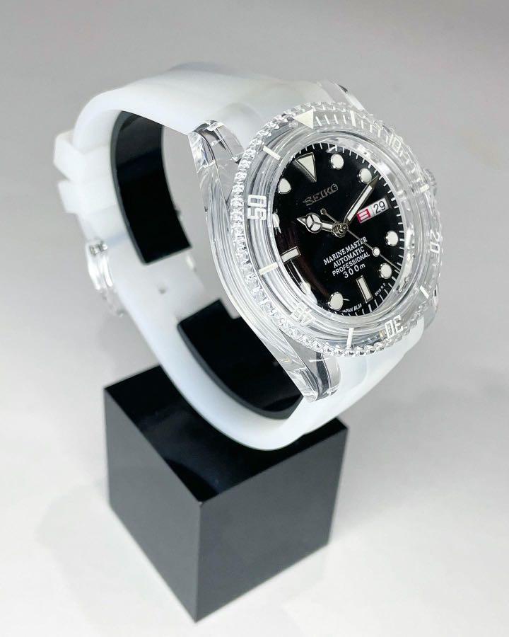 Custom Seiko Mod Clear Black Submariner, Luxury, Watches on Carousell