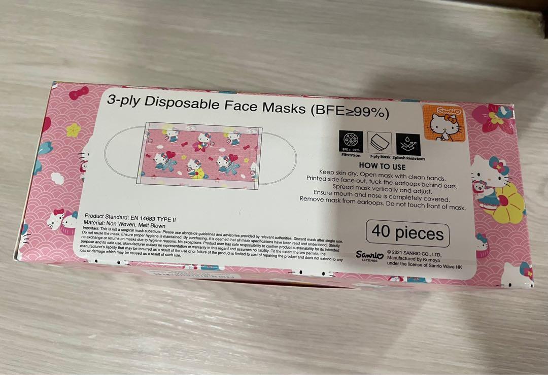 Hello Kitty Disposable adult mask, Health & Nutrition, Face Masks ...