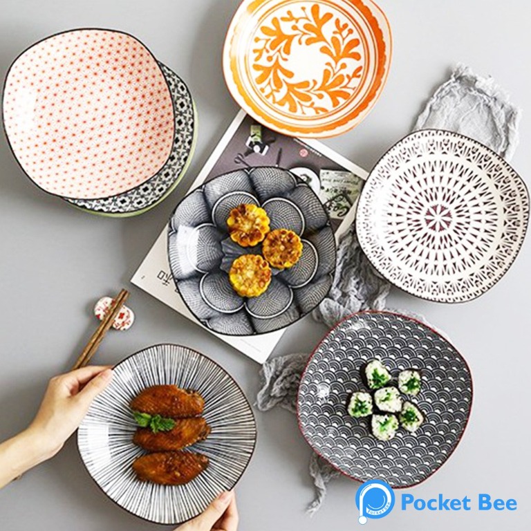 Japanese Wind Embossed Ceramic Square Plate 8-inch, Furniture & Home ...