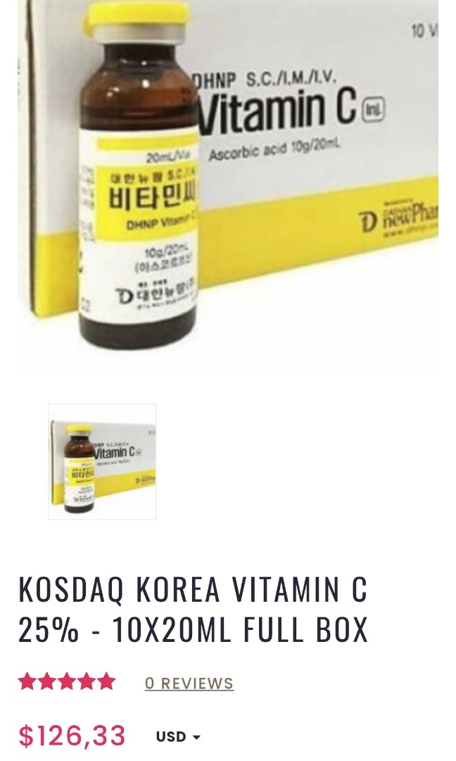 Kosdaq Vitamine C Inj 10g/20ml X10 vials, Beauty & Personal Care, Face ...
