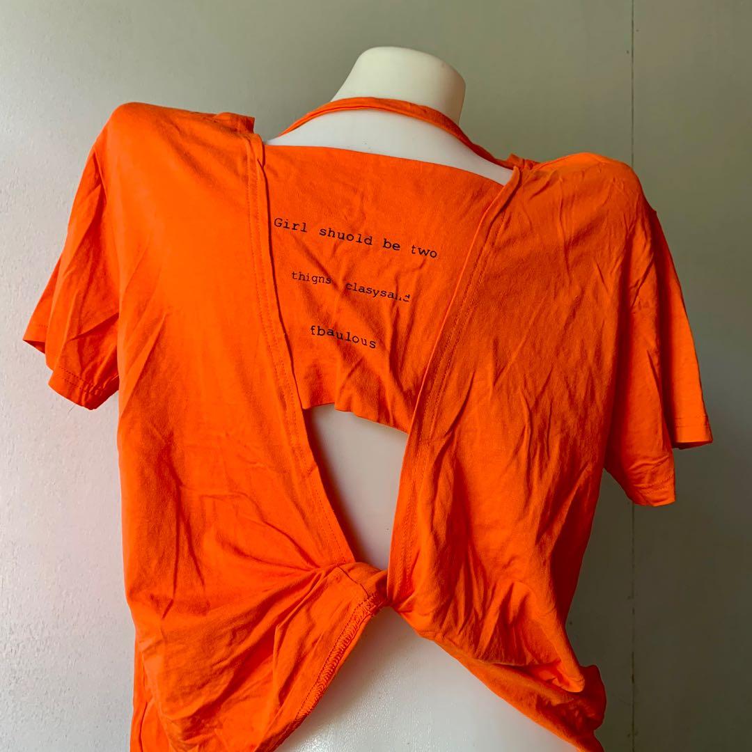 Neon Orange Shirt, Women's Fashion, Tops, Blouses on Carousell