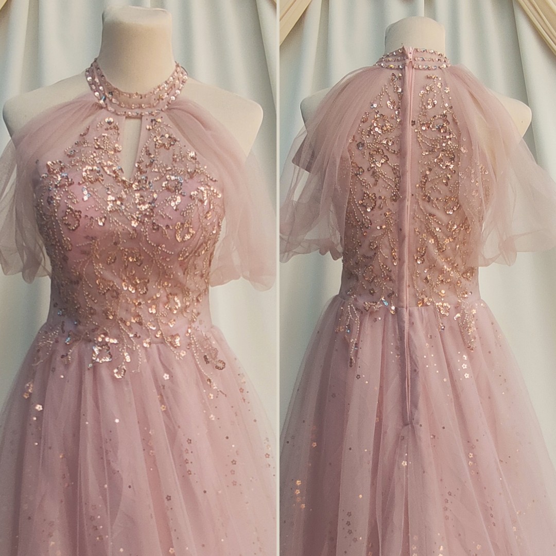 Old Rose with Rose Gold Floral Accent and Mesh layers, Women's Fashion ...