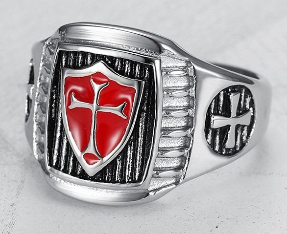 Red Armor Shield Knights Templar Crusader Cross Ring - Medieval Signet ...