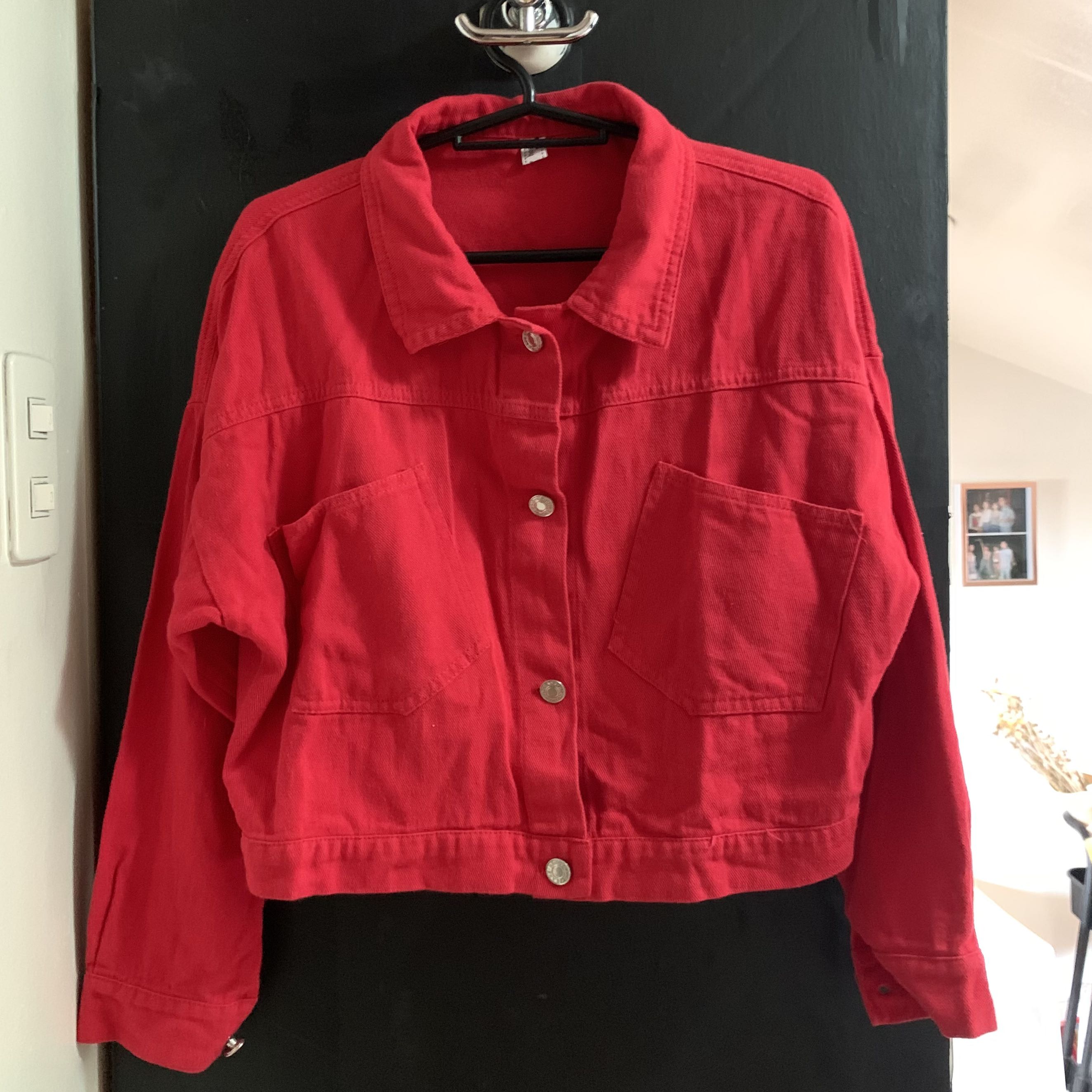 Red denim jacket, Women's Fashion, Coats, Jackets and Outerwear on ...