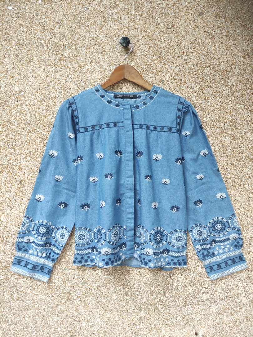 SOFT DENIM BLOUSE IN HEAVY EMBROIDERY And Fine Scallop Hem Design ...