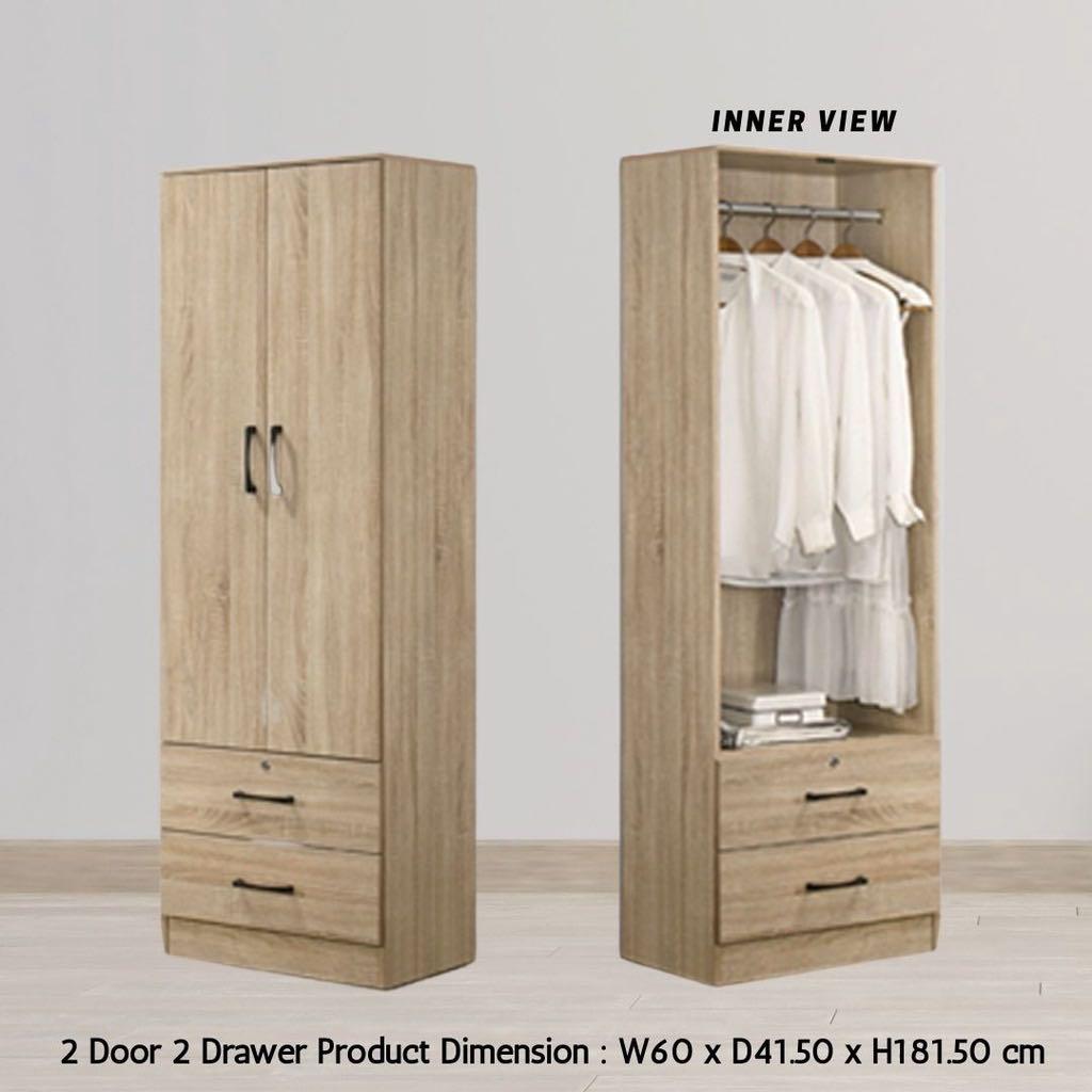 2 Door 2 Drawer Wardrobe Kayu Almari Baju Budak Kabinet Wooden Wardrobe ...