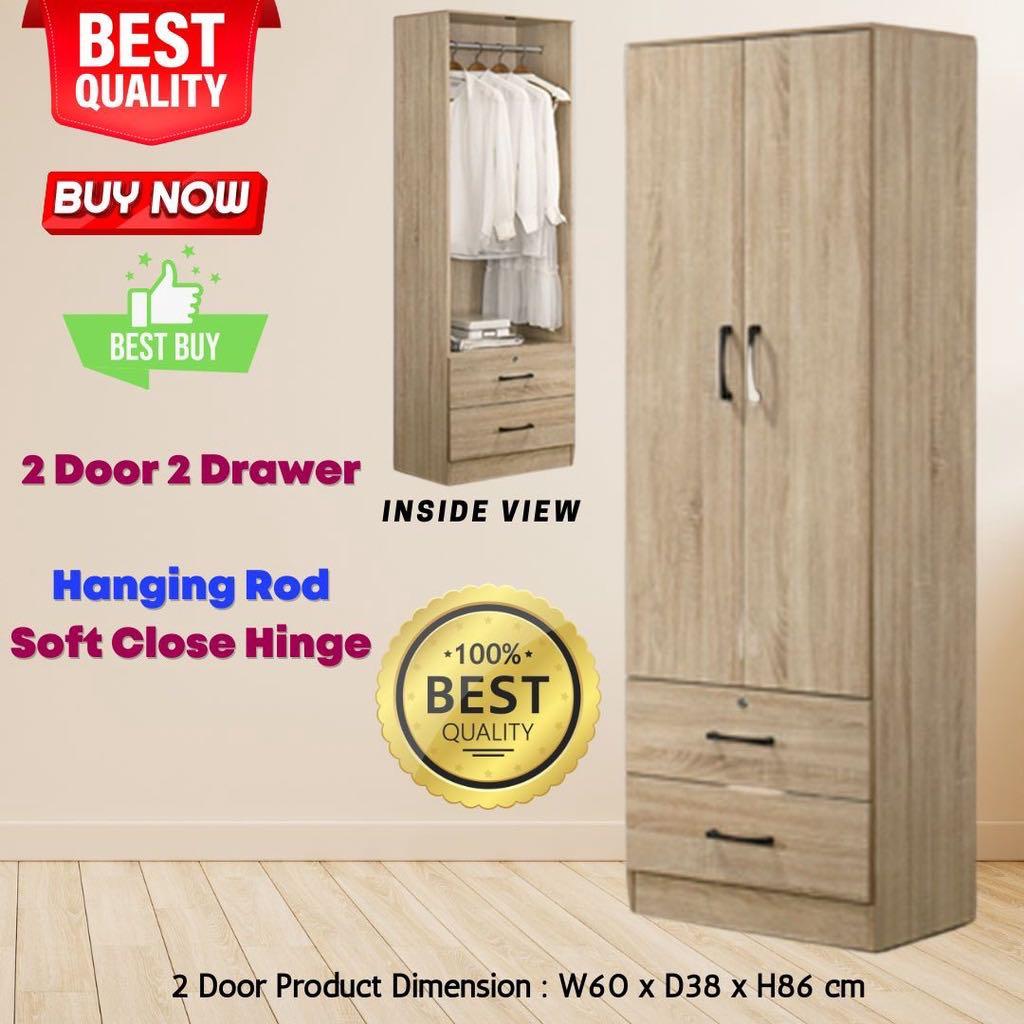 2 Door 2 Drawer Wardrobe Kayu Almari Baju Budak Kabinet Wooden Wardrobe ...