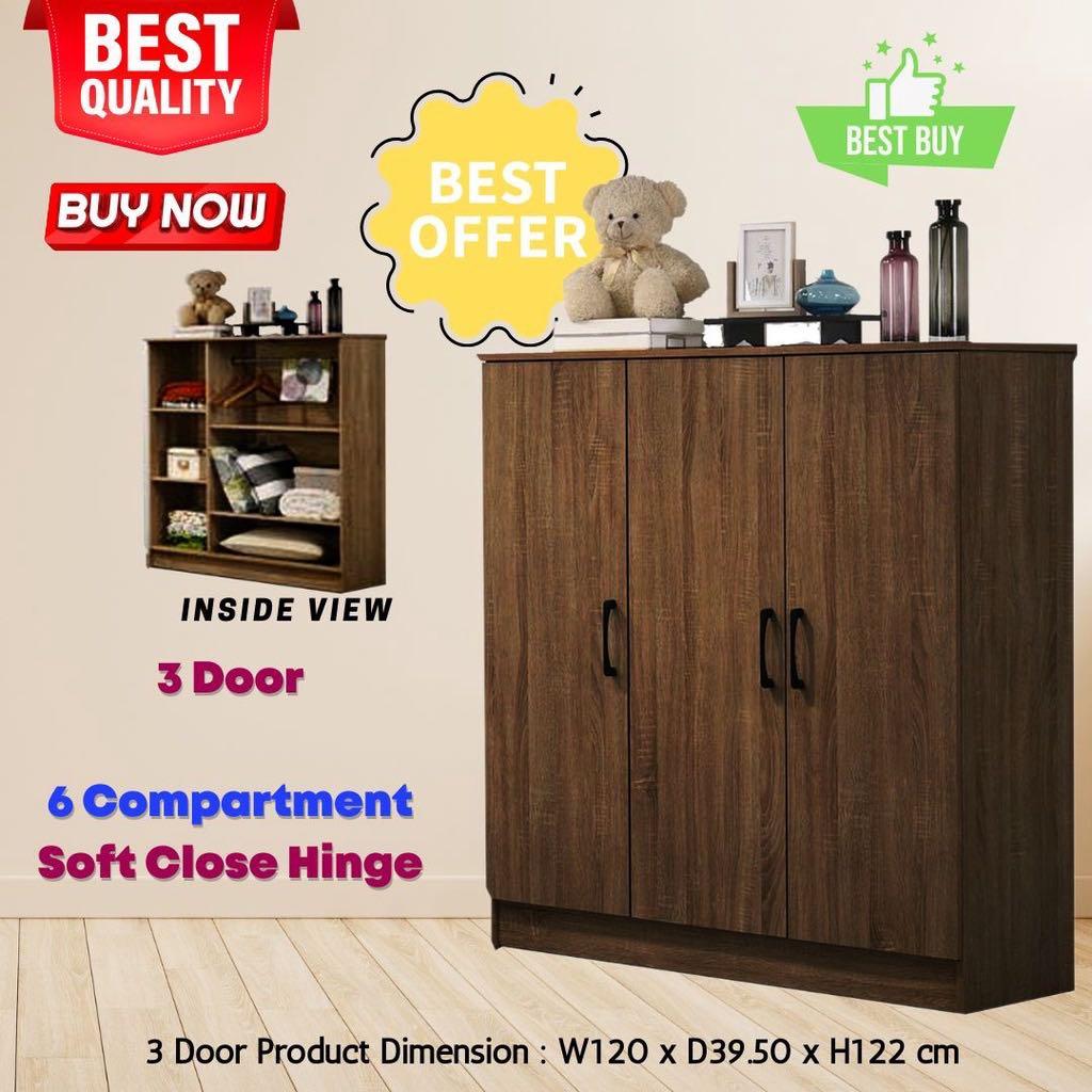 3 Door Wardrobe Almari Baju Budak Murah Storage Cabinet with Door Kanak ...
