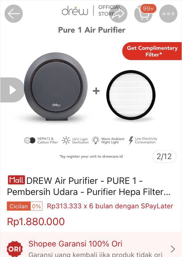 AIR PURIFIER DREW (PENTING PUNYA), Elektronik, Lainnya di Carousell