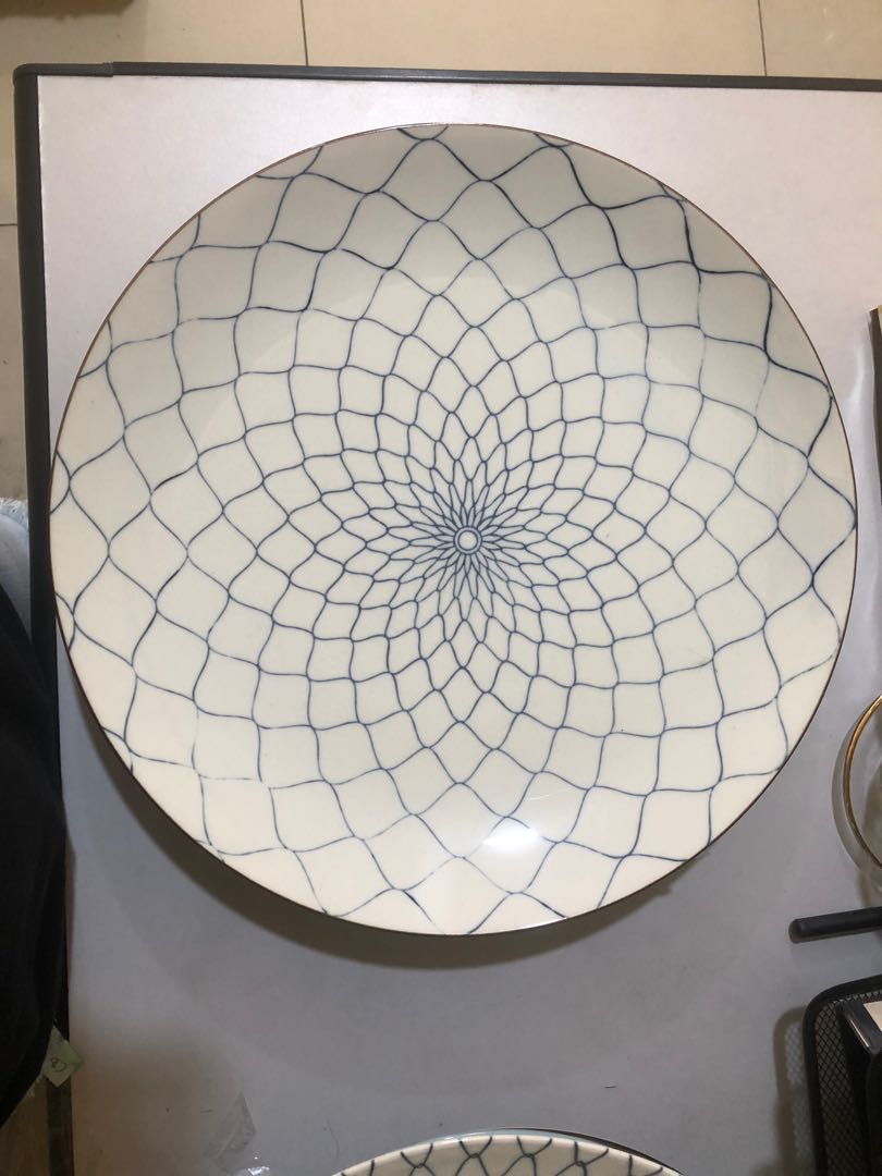 Big Plate Blue Line meshwork design Houzan kiln made in Japan ...