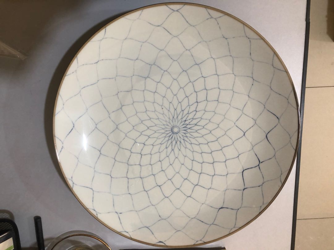 Big plate Blue line meshwork design Houzan kiln made in Japan ...
