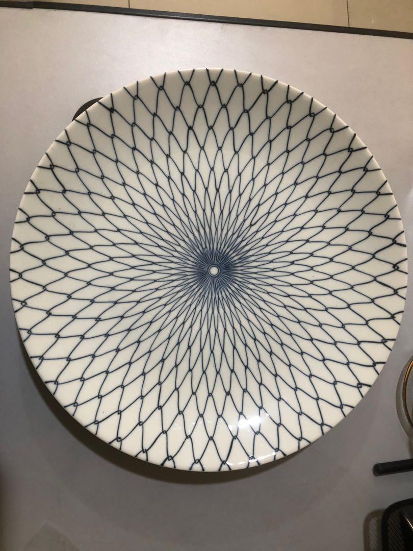 Big plate Dark Blue line meshwork design Houzan kiln made in Japan, TV ...